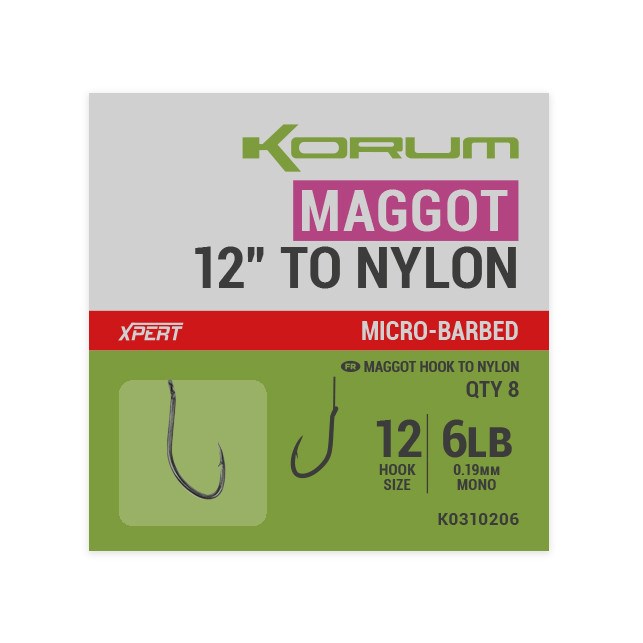 Korum Xpert Barbed Maggot Hooks To Nylon - £2.99
